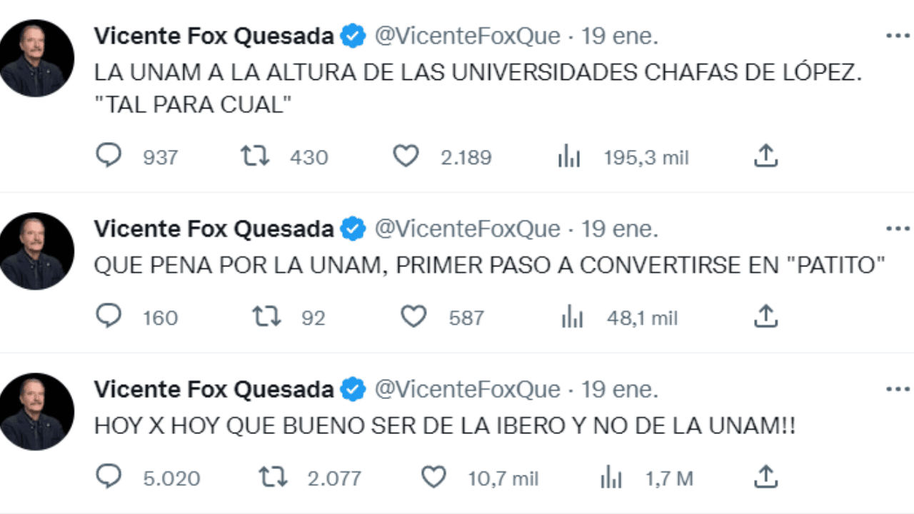 "Que bueno ser de la Ibero": Vicente Fox llama "escuela patito" a la UNAM
