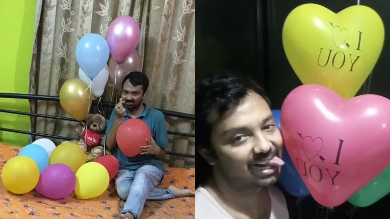 Hombre con objetofilia se casa con globos